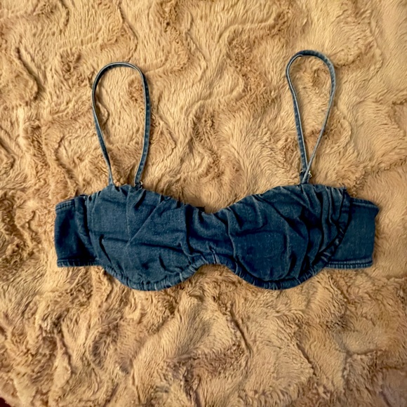 blanc clothing | Tops | Blanc Clothing Denim Underwired Crop Top | Poshmark